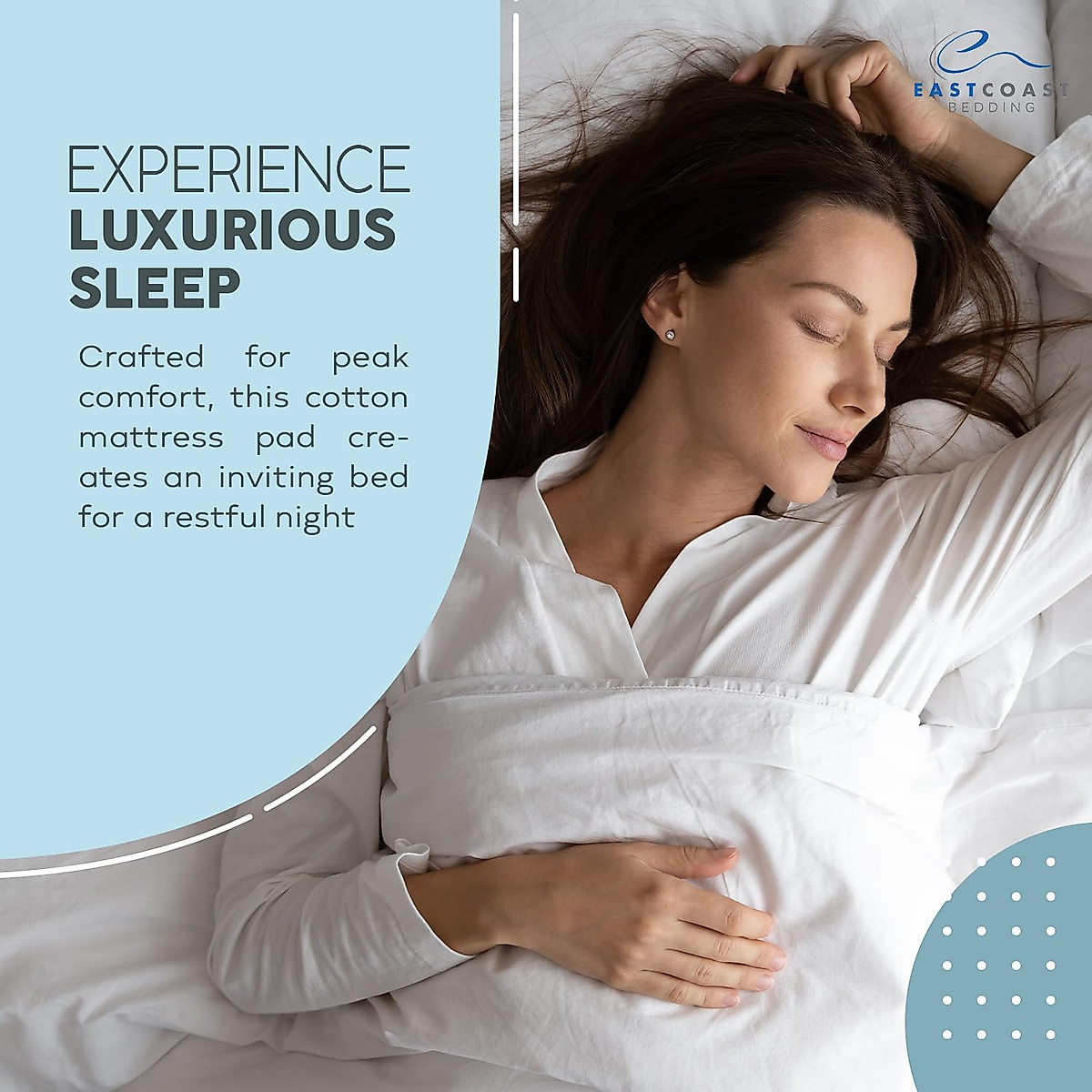 East Coast Queen Size Fitted Mattress Pad Protector - Breathable Quilted Soft Cotton Mattress Pad Cover Bedding Topper Protection, Moisture Resistant, 300 Thread Ct 18 Inch Deep Machine Washable