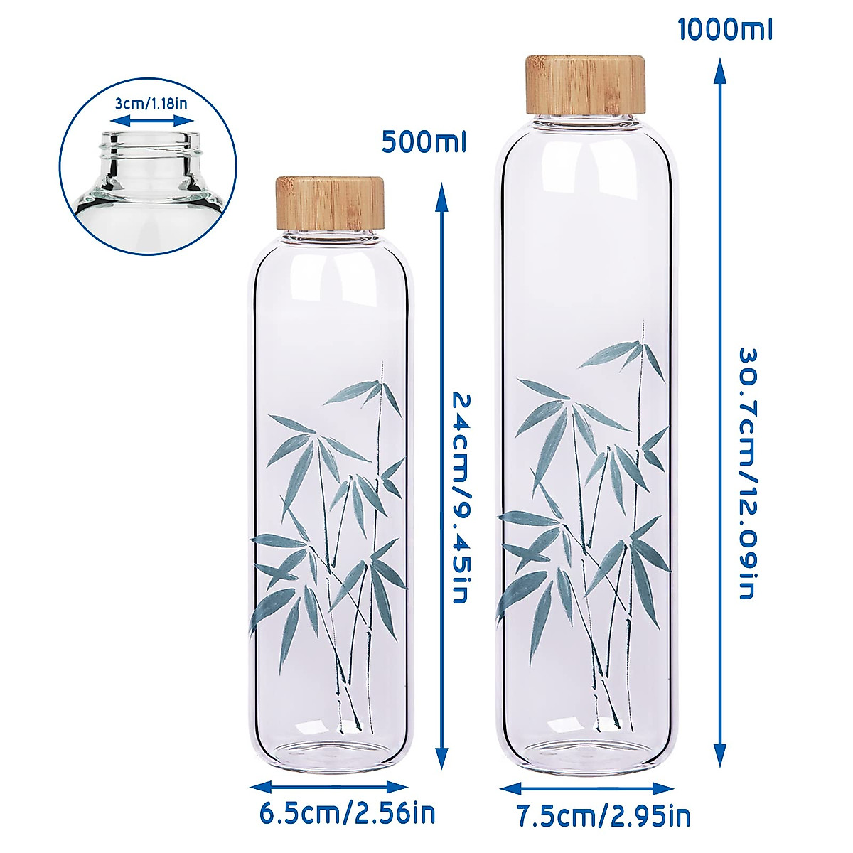 Cleesmil Borosilicate Glass Water Bottle 16 oz / 32 oz BPA Free Reusable Glass Drinking Bottle with Neoprene Sleeve and Bamboo Lid (32 oz, Bamboo)