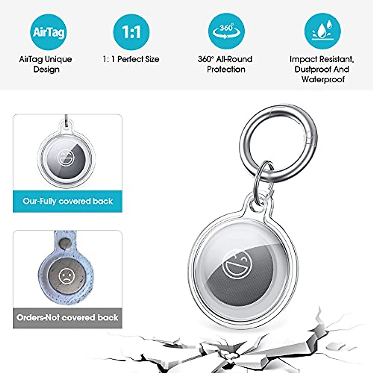 Clear Case for Airtag, Smidream Soft TPU 360 Degree Protection Airtag Case, Waterproof Protective Cover AirTag Holder with Key Ring for Luggage, Dog, Cat, Pet ( Protective Film Included ) (4 Pack)