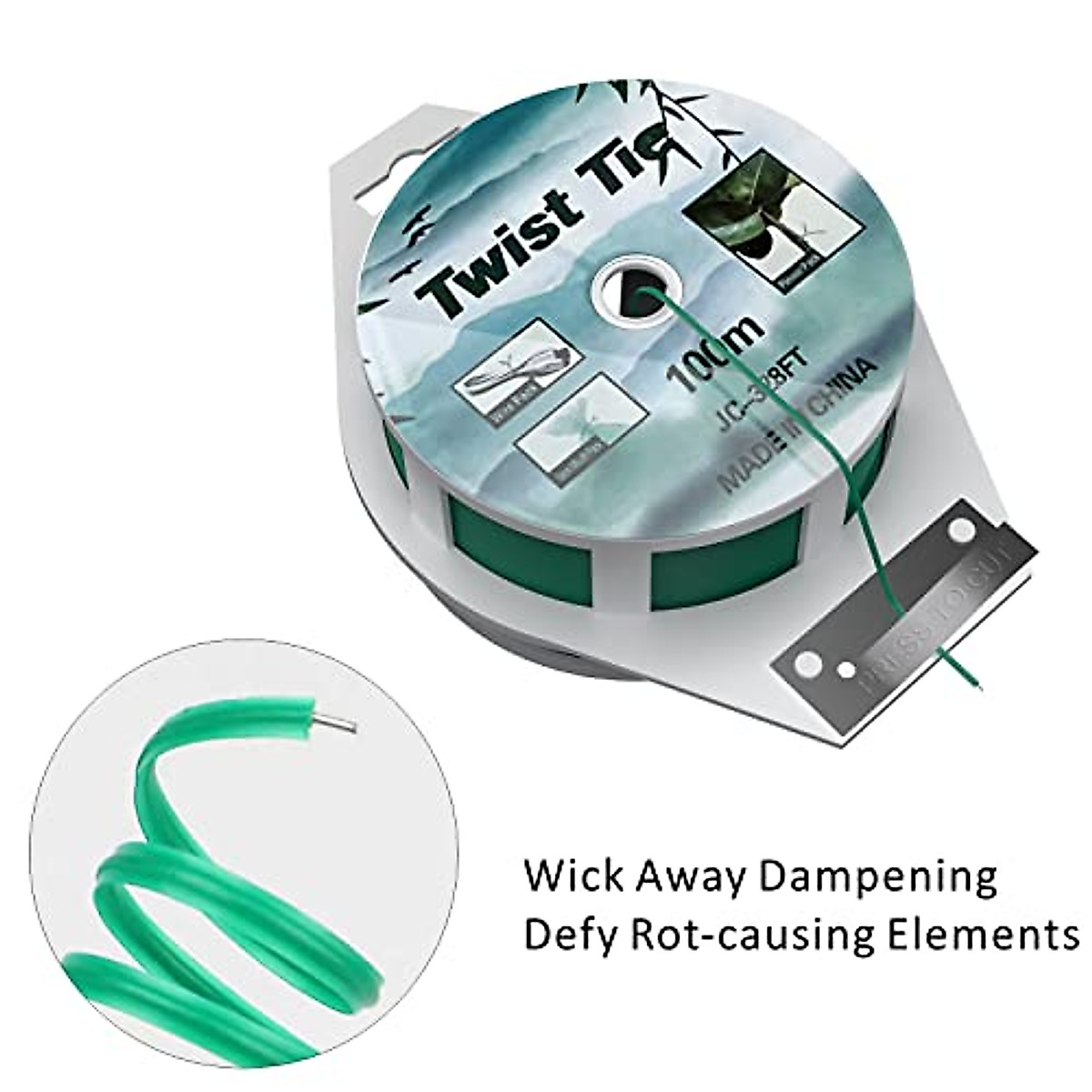 Toolazy 328ft (100m) Twist Tie Roll, PE Plastic Coated Twist Ties with Built-in Cutter, Garden Plant Twist Ties for Gardening, Plant Support, Home and Office Use