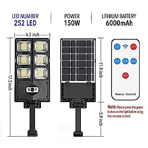 TAAVOP Solar Street Light, 150W LED Solar Flood Lights Outdoor Motion Sensor with Remote Control, 8000LM 3 Modes Solar Lights for Outside, Solar Security Lamp for Parking Lot, Garden, IP65 Waterproof