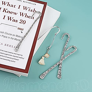 Framendino, 12 Pack Metal Bookmark Hairpin Hook Antique Tibetan Silver Carved Hook Bookmarks with Loop for Crafting