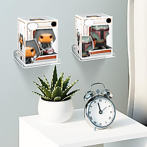 Cosmos 2 Pcs Acrylic Display Shelves Wall Figure Display Stand Floating Shelves Compatible with Funko Pop Figure Collection Box (4.5" x 3.5") - With Screws and Self Adhesive Tape, Transparent Clear