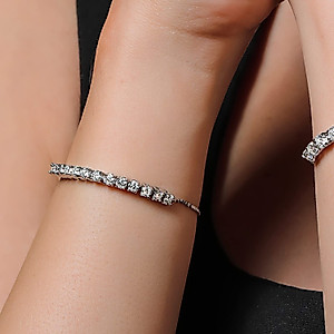 Gem Stone King Moissanite Tennis Bracelet For Women Bridal Wedding Fashion with Box Chain and Slider (1.60 Cttw, Round 3MM, Fully Adjustable Up to 9 Inch)