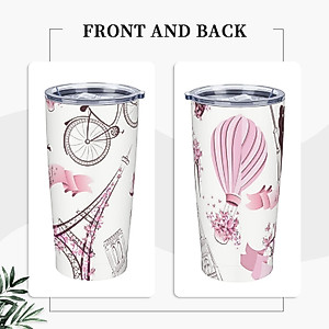 MORYEN 20 OZ Tumbler Double Wall Stainless Steel Cup Romantic Paris Butterfly Eiffel Printed Vacuum Insulated Coffee Cups Car Mug Home Office Travel