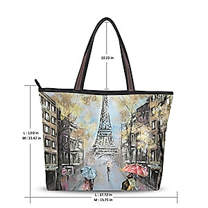 U LIFE Oil Painting Vintage Paris Eiffel Tower Large Carry On Tote Bag Handbags