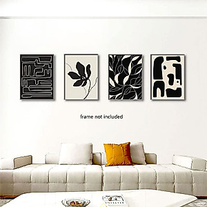 EASSYGIFI Mid Century Modern Wall Decor,Abstract Minimalist Wall Art，Modern Art Wall Decor,Neutral Canvas Painting，Modern Art Gallery Wall Decor, Black And White Home Decor 12X16 Inch 4Pcs (No Frame)