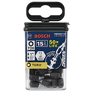 BOSCH ITDT20115 15-Pack 1 In. Driven Torx #20 Impact Tough Screwdriving Insert Bits