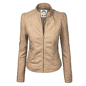 Made By Johnny MBJ WJC746 Womens Vegan Leather Motorcycle Jacket S Khaki