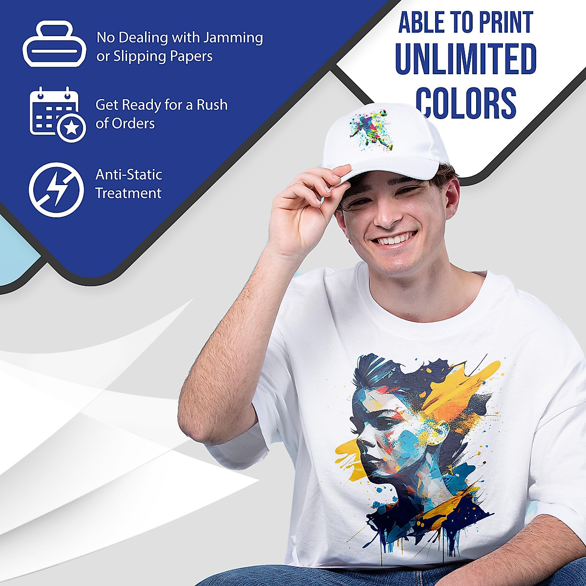 Imago Ink DTF Transfer Film 30 Sheets 8.4 x 11.7 Inches - Double Sided Matte Finish A4 PET Heat Transfer Paper for T Shirts and Clothing - Upgraded Premium Direct to Film for All Fabrics