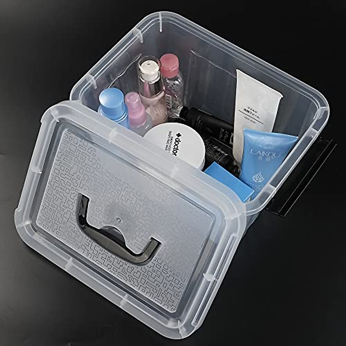 Anbers 6 Quart Clear Plastic Lidded Storage Bins, Latching Box with Handle, 4 Packs