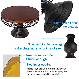 weharnar Rustic Cake Stand Round Wooden Cake Stand and Dessert Pedestal Display Stand with Black Base, Dessert Cupcake Pastry Candy Display Plate for Wedding Birthday Event Party 12 inches