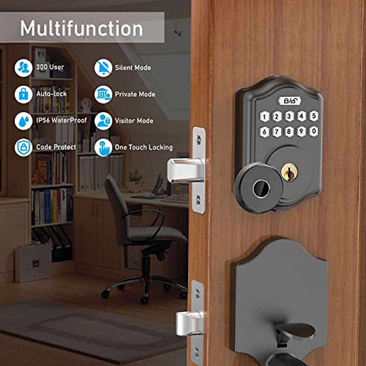 Fingerprint Deadbolt Lock for Door,Guarder Keyless Entry Door Lock with Code/Fingerprint/Key,Temporary Code Deadbolt Keypad Lock,IP65 300 User Digital Electronic Door Lock for Front Door