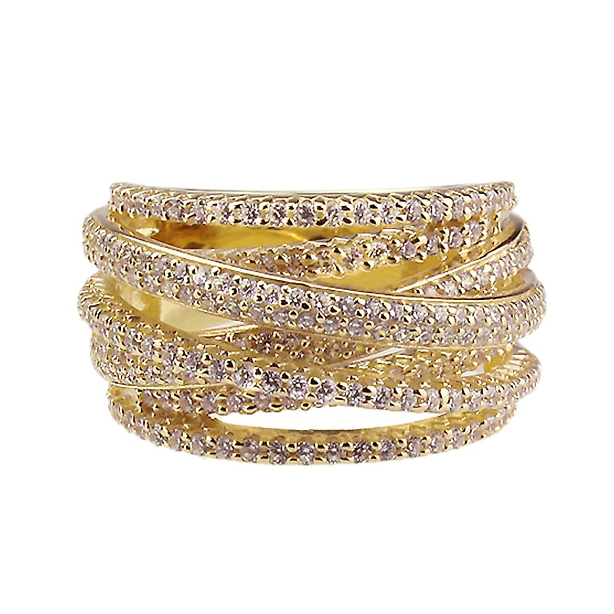 DoubleAccent 925 Sterling Silver Ring Women 14K Gold OR Rose Gold Plated Intertwined CZ Stone Pave CrissCross Statement Ring 13.5mm, 9