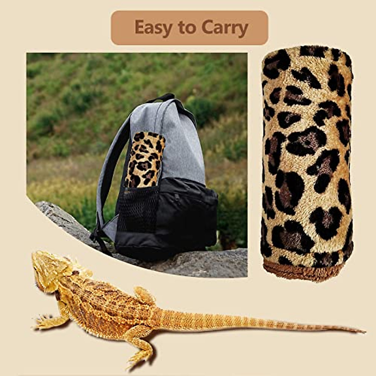 WATFOON Reptile Sleeping Bed Lizard Leash Collar Set, Bearded Dragon Tank Accessories Sleeping Bag with Blanket Pillow Cotton Nest Shelter Couch