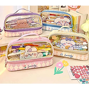 LaurelTree Kawaii Aesthetic Cute Pencil Case Bag Large Storage High Capacity Stationery with 2 Compartments Pouch Box Holder Organizer Office College School Adults Students Teens Girls Boys (Pink)…