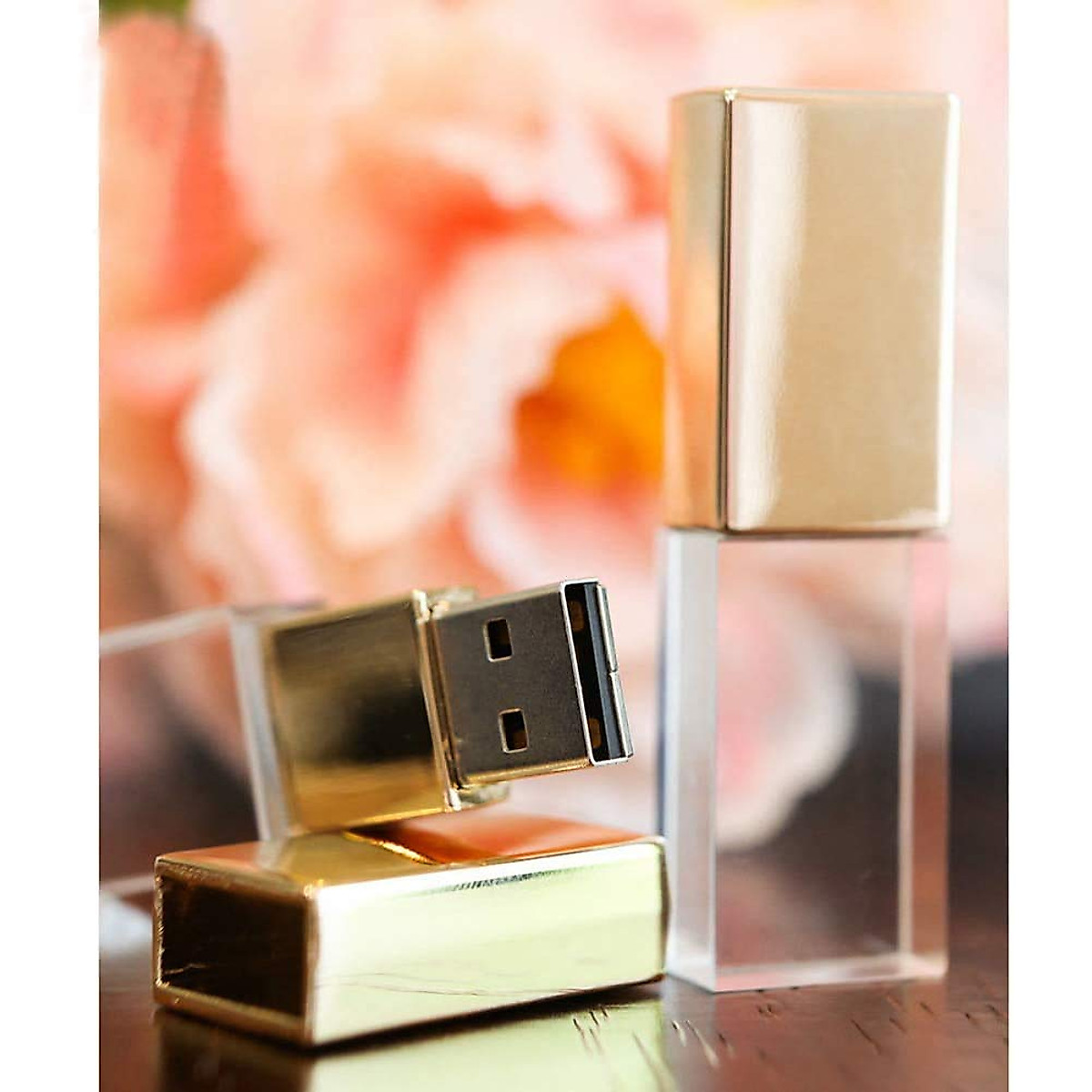 Laak 32GB New Crystal Transparent Rectangle Genuine USB Flash Drive 3.0 Wedding Gift Pendrive (Gold)