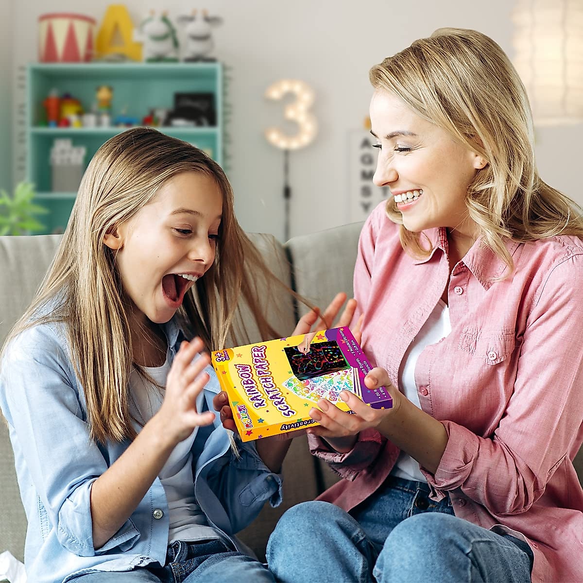 pigipigi Scratch Paper Art for Kids - 60 Pcs Rainbow Magic Scratch Off Art Crafts Set Supply Drawing Note Kit for Girls Boys Toddler Party Favor Activity Game Birthday Christmas Easter Toy Gift