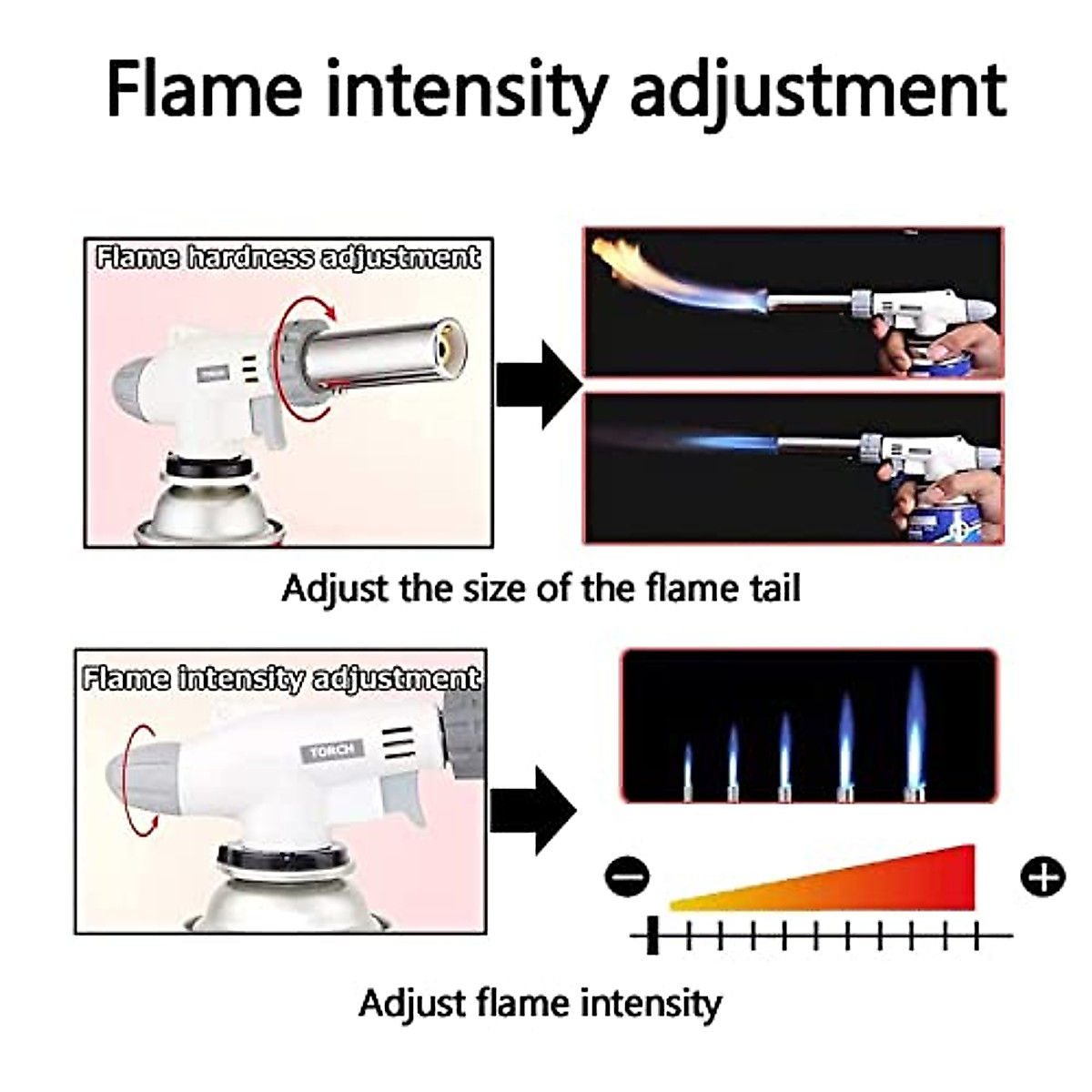 Electronic ignition Butane Torch - Culinary Torches Chef Cooking Professional Adjustable Flame for BBQ, Baking, Jewelry (gas Not Included)