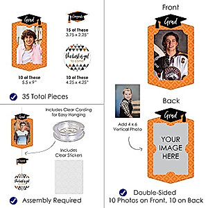 Big Dot of Happiness Orange Grad - Best is Yet to Come - Orange Graduation Party DIY Backdrop Decor - Hanging Vertical Photo Garland - 35 Pieces