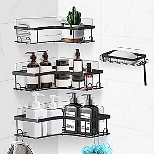 EACHPAI Corner Shower Caddy with Hooks and Soap Dish, Adhesive No Drilling Shower Organizer for Bathroom Storage, Rustproof Bathroom Shelves, Kitchen Storage Rack 4 Pack