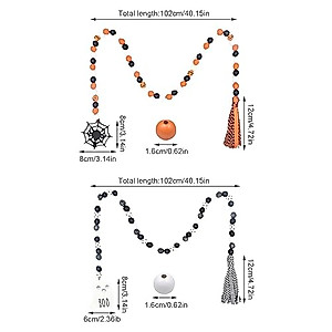 Halloween Wooden Bead Garland with Boo Tassel Rustic Farmhouse Tiered Tray Decor Prayer Bead Wall Hanging Mantle Decor Halloween Decor Party Adult Outside Fall Decor Gothic Halloween Decor