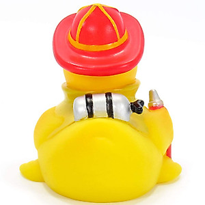 Ad Line Fireman Firefighter in Yellow Coat and Black Hat Rubber Duck First Responder Hero Bath Toy | Squeaker | Child Safe | Collectable