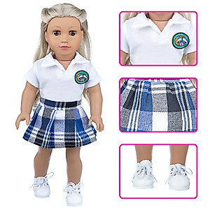 DOTVOSY Designed for American 18 inch Doll Accessories and Clothes School Supplies Set 21 Pcs for 18" Dolls Including Doll School Outfits Uniform, Backpack, Shoes, Pencil, Ruler, Etc