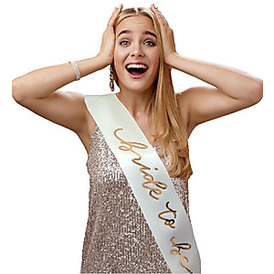 Shimmer Anna Shine Bridal Shower Sash, Bride to Be Sash for Bridal Shower, Bachlorette Party, Wedding Party, White, Adjustable Size (Gold Print)