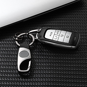 Gkeygo Carabiner Keychain, Key Chains for Car Key with 2 Key Rings and Anti-Lost D-Ring, Multifunctional Leather Keychains for Men and Women – Grey(Black Leather)