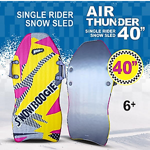 Snowboogie Wham-O Air Thunder 40" | Single Rider Snow Sleds with Side Handles | PE Foam Core for Better Comfort | Snow Sledding for Adults & Children (40 inches) (Yellow Pink)