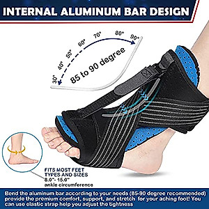 Adjustable Plantar Fasciitis Night Splint,Improved Dorsal Night Splint with Massage Ball,Adjustable Ankle Foot Drop Orthotic Brace for Plantar Fasciitis, Foot Drop Ankle Pain, Achilles Tendonitis Support for Women, Men (blue)