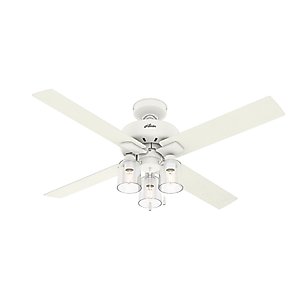 Hunter Pelston Indoor Ceiling Fan with LED Light and Pull Chain, 52", Matte White