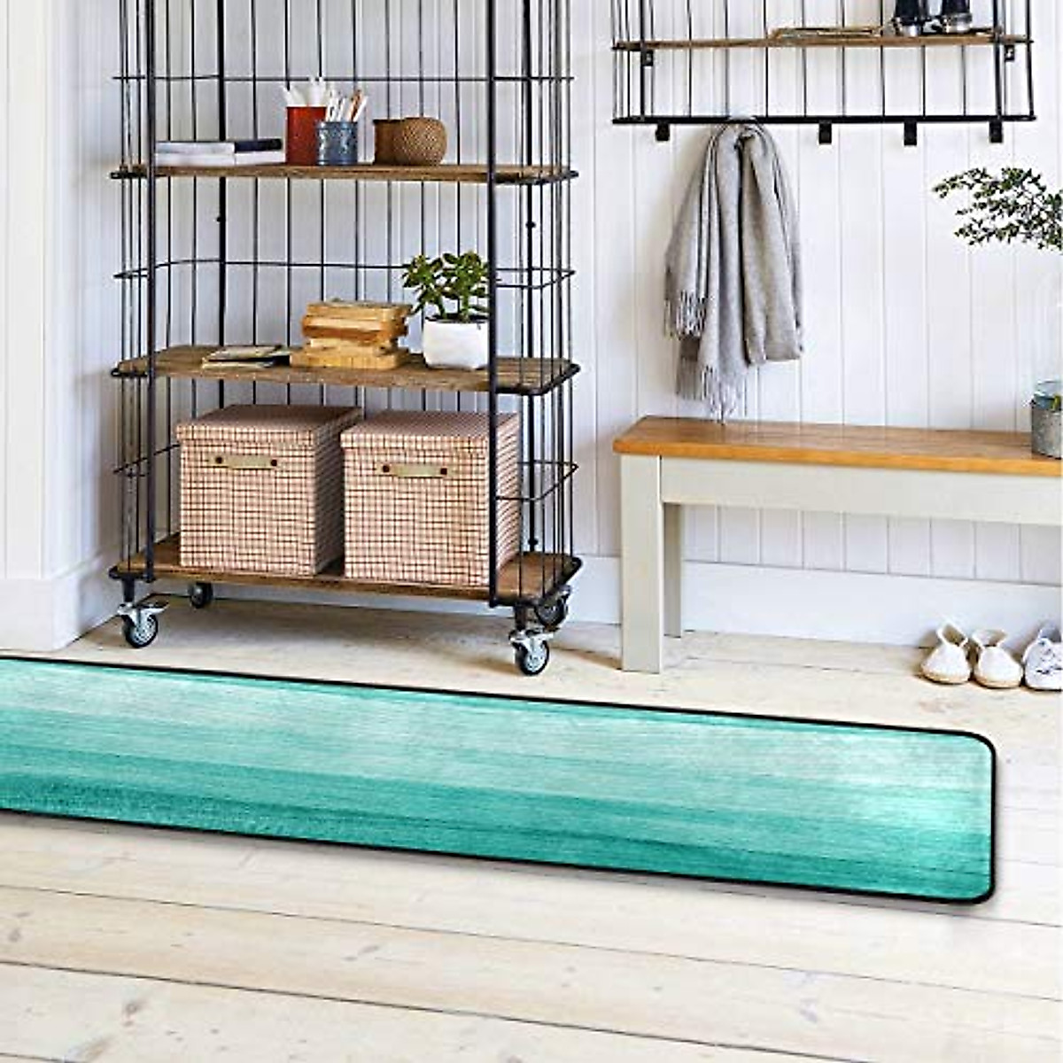 Teal Turquoise Green Wood Kitchen Rugs Non-Slip Soft Doormats Bath Carpet Floor Runner Area Rugs for Home Dining Living Room Bedroom 72" X 24"