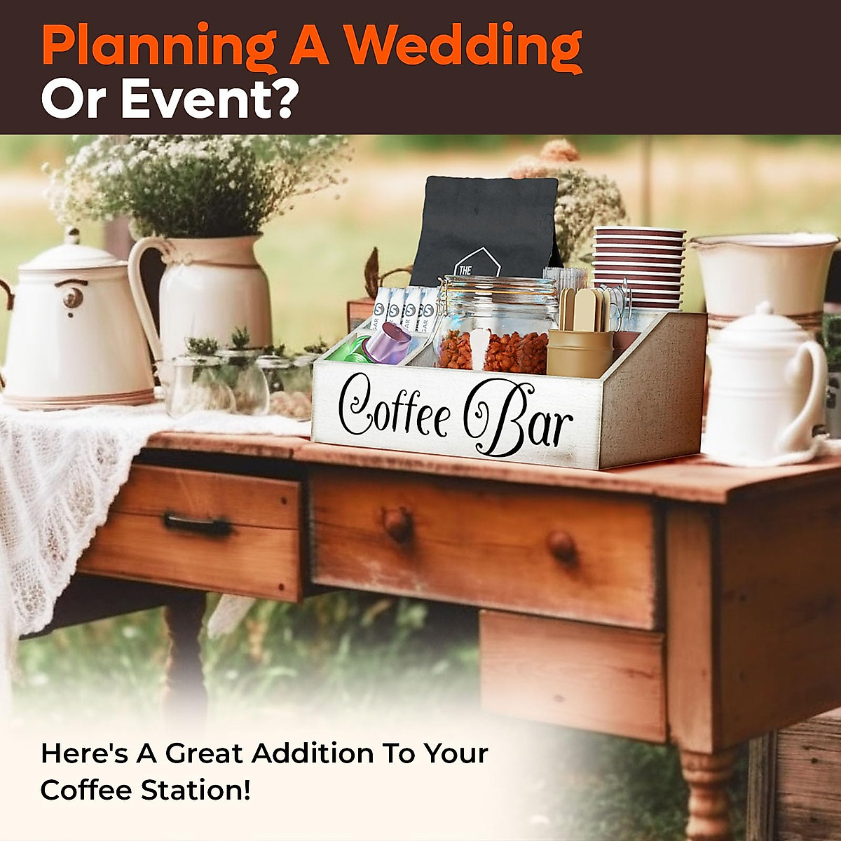 Espress Impress Wooden White Coffee Station Organizer for Countertop | Farmhouse Style Storage Kit for a Perfectly Organized Coffee Bar | Accessories Organizer for Cups, Coffee Pods, Sugar, etc