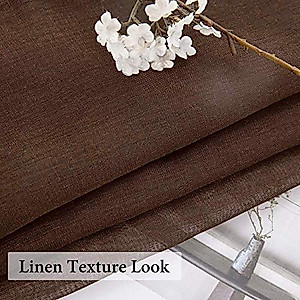 MIULEE Chocolate Brown Linen Textured Sheer Curtains 84 Inch Length 2 Panels Set for Bedroom/Living Room Semi Transparent Dark Brown Farmhouse Window Drapes Rod Pocket W 54 x L 84 Inches Long