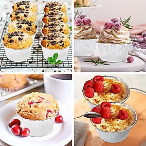 Aluminum Foil Baking Cups, Disposable Ramekin 4 Oz Aluminum Cupcake liners, 150 Pcs Silver Foil Baking Cups Muffin Liners for Baking, Cupcake, Pudding, Egg Tart, Creme Brulee