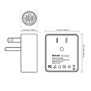 Nekmit Dual Port Ultra Thin Flat USB Wall Charger with Smart IC, White