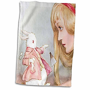 3dRose PS Vintage - Alice in Wonderland with Rabbit Vintage Art - Towels (twl-164585-1)