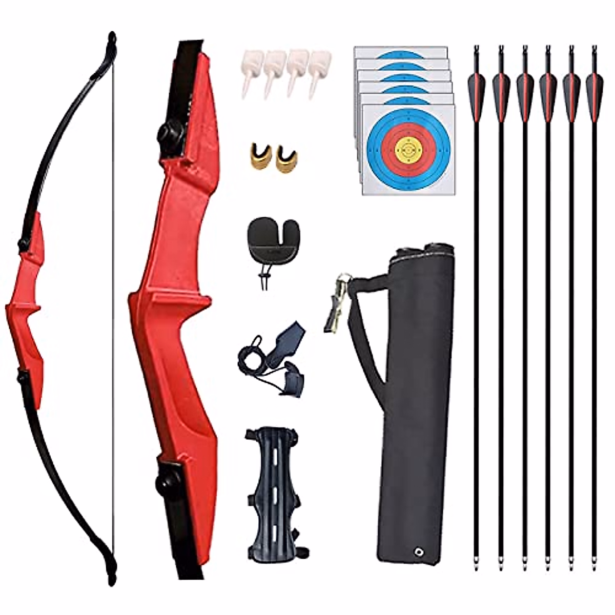 Monsour Archery Takedown Recurve Bow and Arrow Set Left/Rght Hand Longbow Kit Beginner Outdoor Hunting Shooting Practice 20lb 30lb 40lb (Red 20lb)