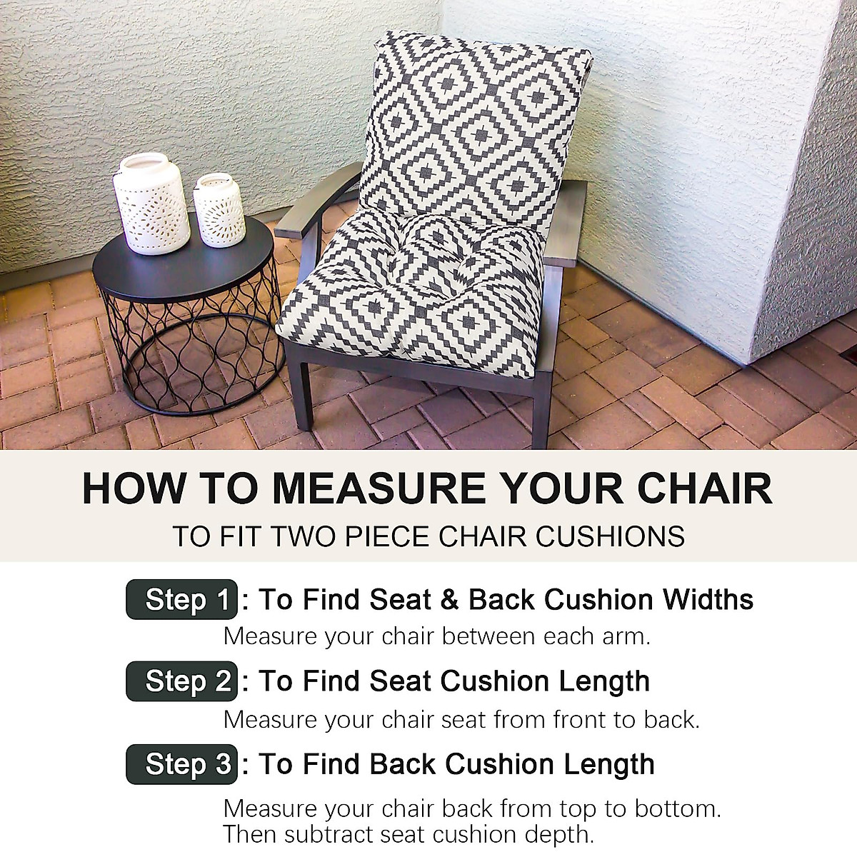 Barydat 4 Pcs Outdoor Patio Chair Cushions, 19.7 x 39.4 Inch Black and White Grid Square Dining Seat Back Chair Cushions with Tie Buffalo Plaid Indoor Outdoor Cushions for Patio Furniture