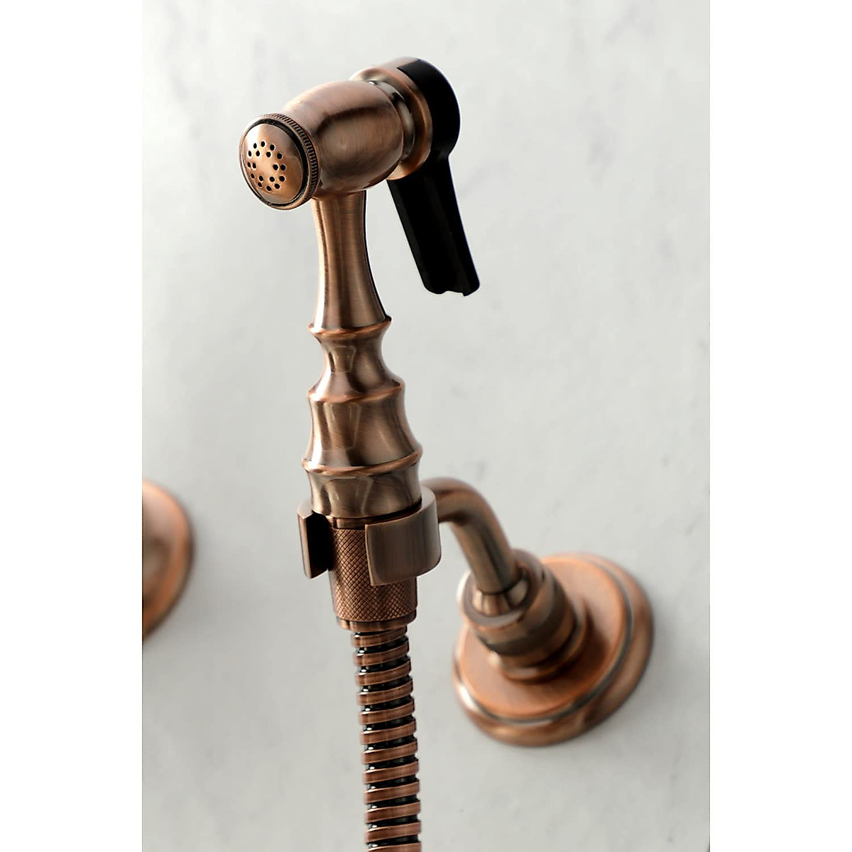 Kingston Brass KS1248PXBS Heritage Wall Mount Bridge Kitchen Faucet Sprayer, Antique Brass