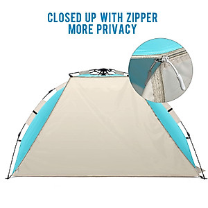 G4Free 3-4 Person Beach Tent Pop Up Shade, Lightweight UPF 50+ Beach Sun Shelter Family Size, Easy Setup and Portable Sun Shade Canopy Cabana(Lake-Blue)