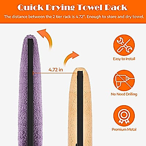 Free Standing Towel Racks 2 Tier Towel Holder Stand for Bathroom Matte Black Stainless Steel Industrial Towel Drying Rack for Hand Towels Blanket