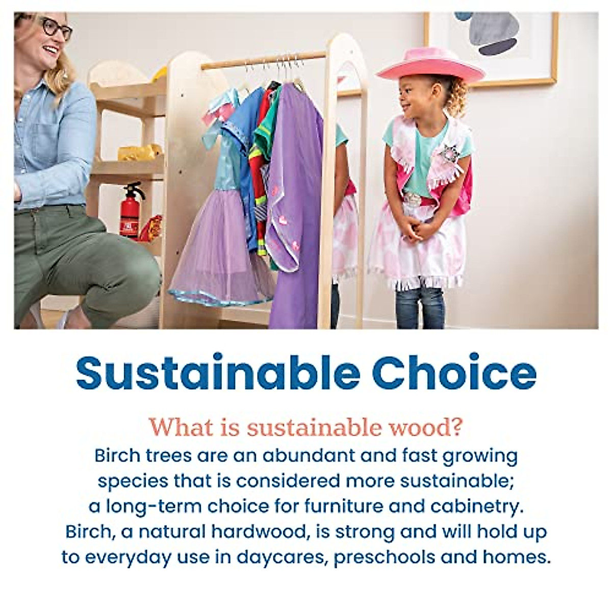 ECR4Kids Dress Up Center with Mirrors, Costume Organizer, Natural