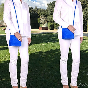 PRIMO SACCHI Ladies Italian Suede Leather Small Micro Olive Green Crossbody Shoulder Bag Handbag Purse