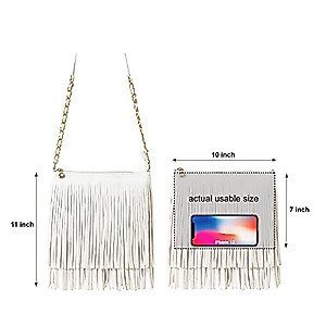 Solene Fringe Crossbody Shoulder Bag with Strap, Tassel Messenger bag, Country Style Western Fringe Purse for Women - E031(White)