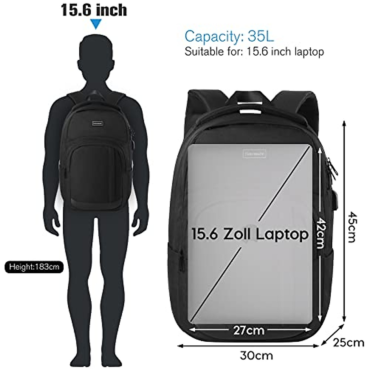School Backpack Bookbag, Laptop Backpack Travel with Usb Charging Port for Men Women Anti Theft Water Resistant College Backpack Fits 15.6 Inch Notebook Over 3 Years Old