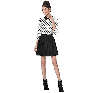Allegra K Women's Polka Dots Contrast Peter Pan Collar Top 3/4 Sleeves Blouse Shirt X-Large White
