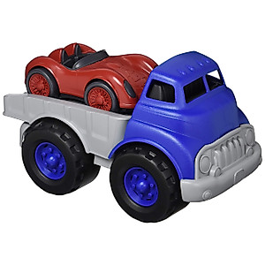 Green Toys Flatbed & Race Car, CB - Pretend Play, Motor Skills, Kids Toy Vehicles. No BPA, phthalates, PVC. Dishwasher Safe, Recycled Plastic, Made in USA.